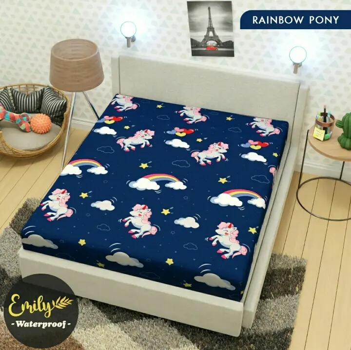 Sprei Waterproof Rainbow Pony - Confetti Bed Sheet